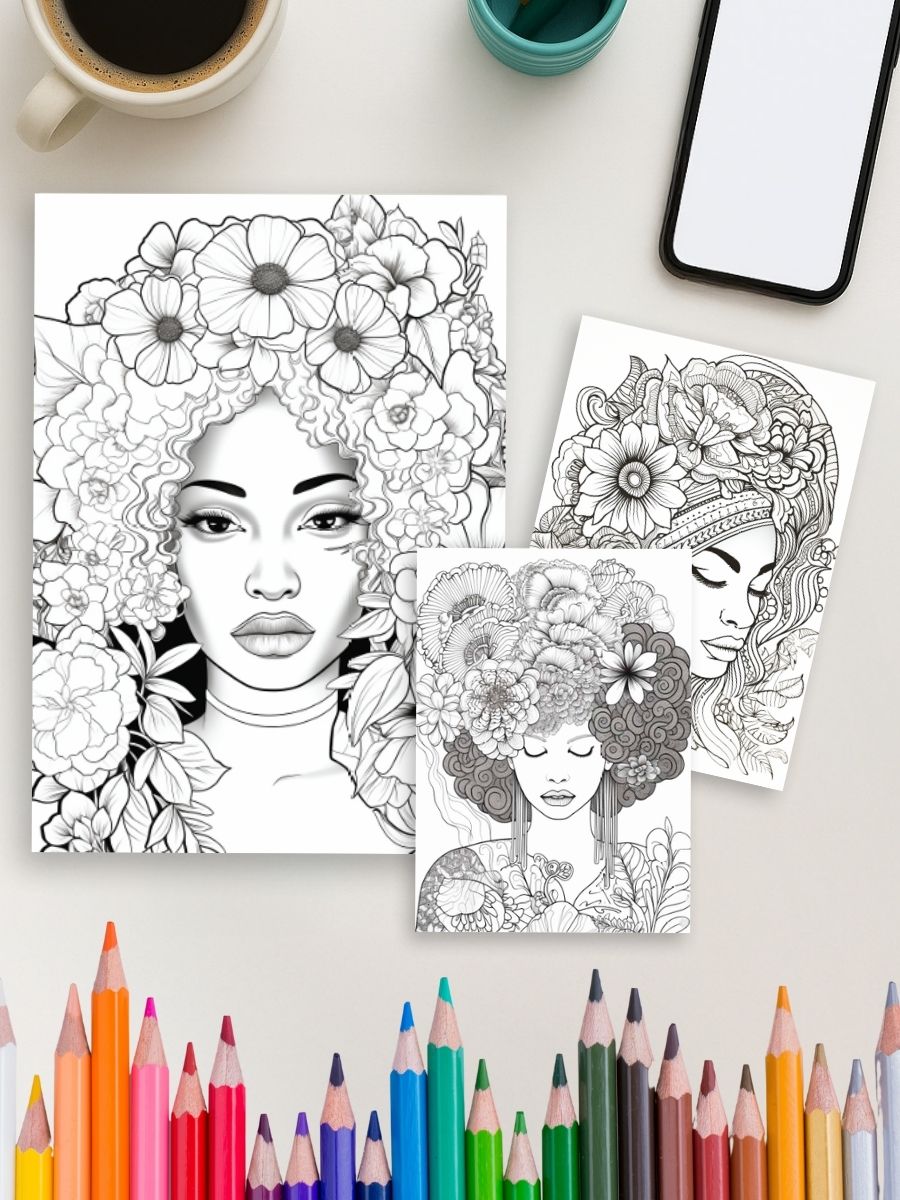 Bold & Beautiful – 1366 Black Women Coloring Page Mega Bundle ...