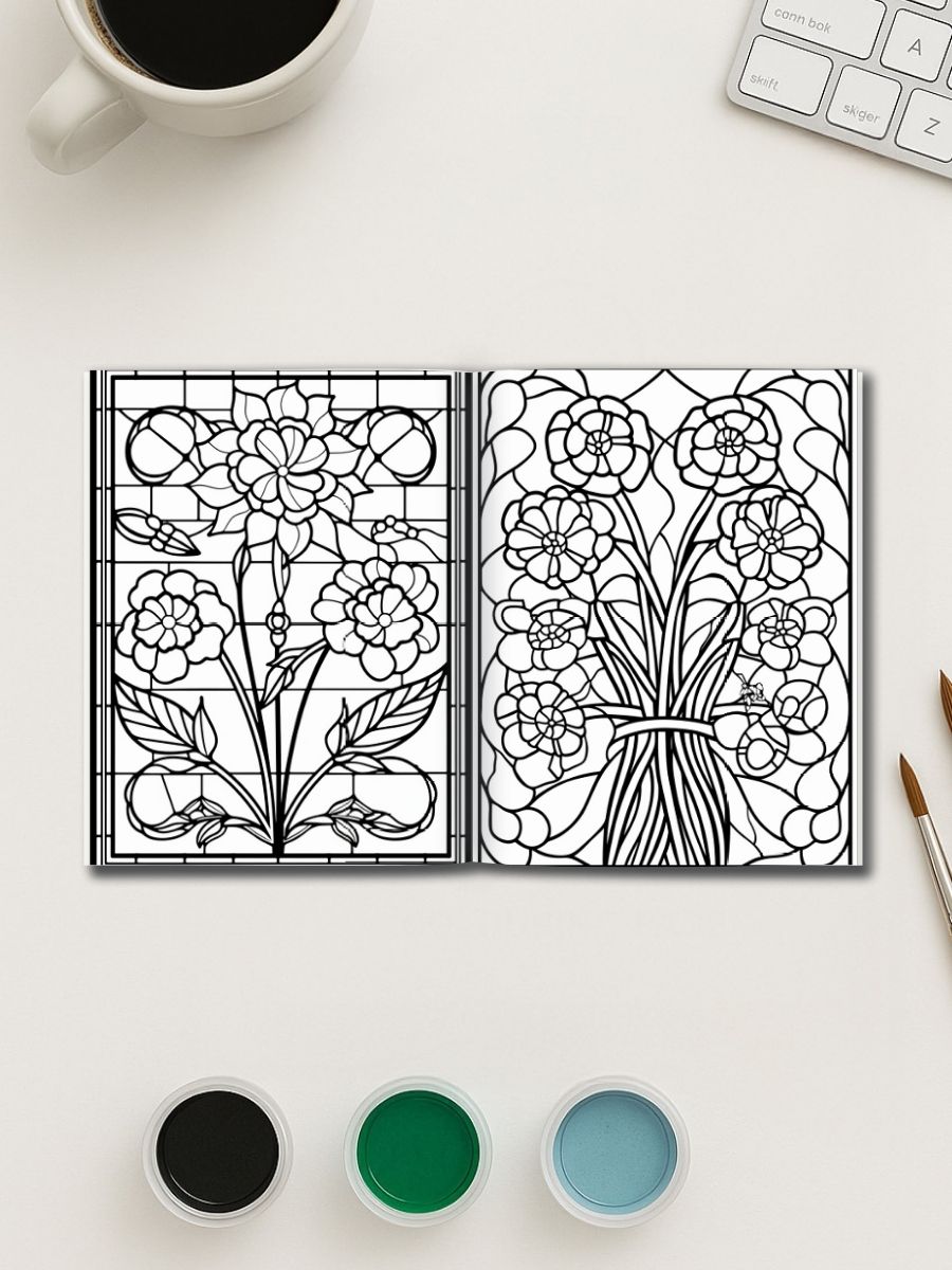 Stained Glass Botanica – 180 Floral Art Pages | Enchanted Coloring Pages