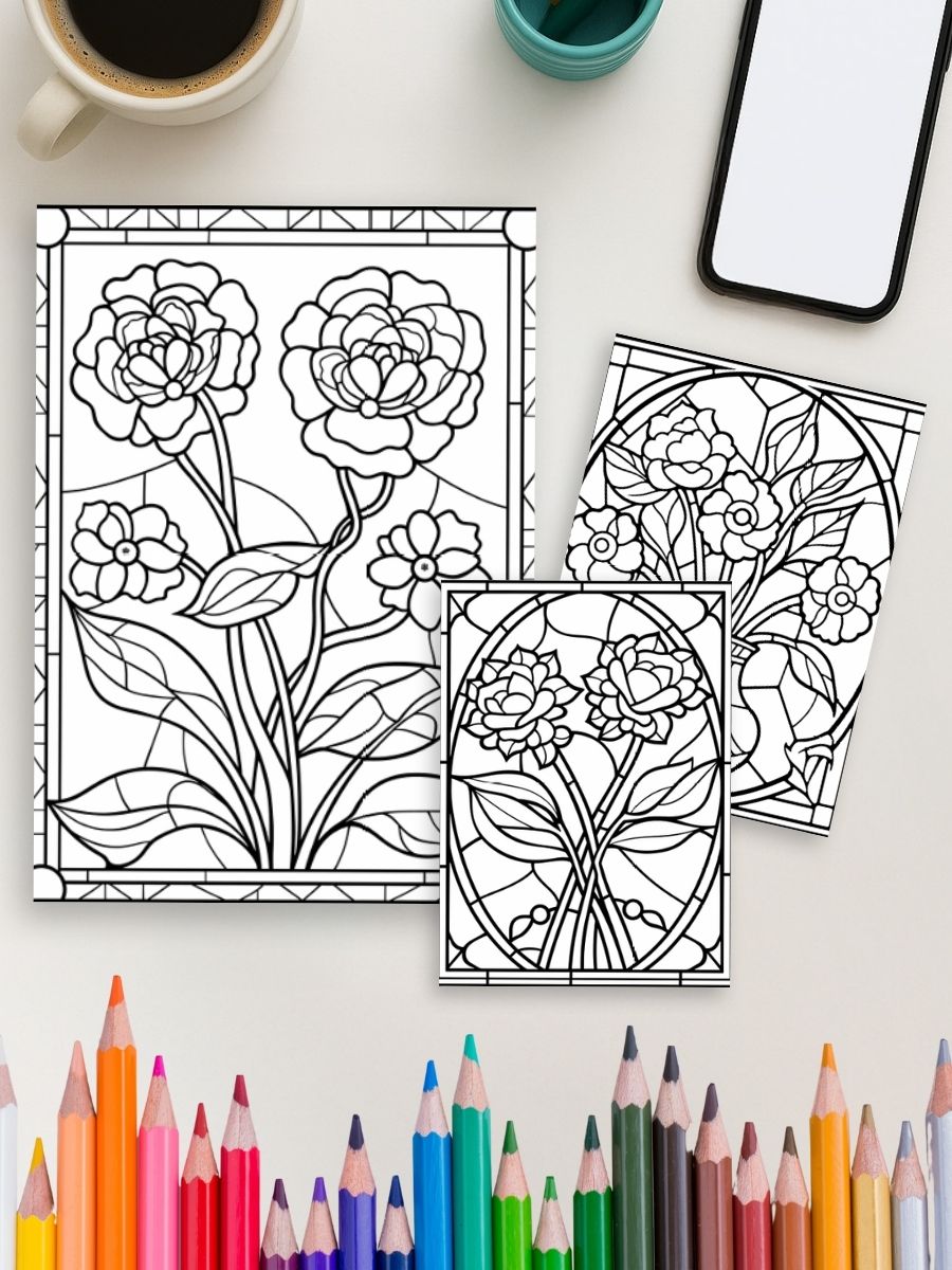 Stained Glass Botanica – 180 Floral Art Pages | Enchanted Coloring Pages