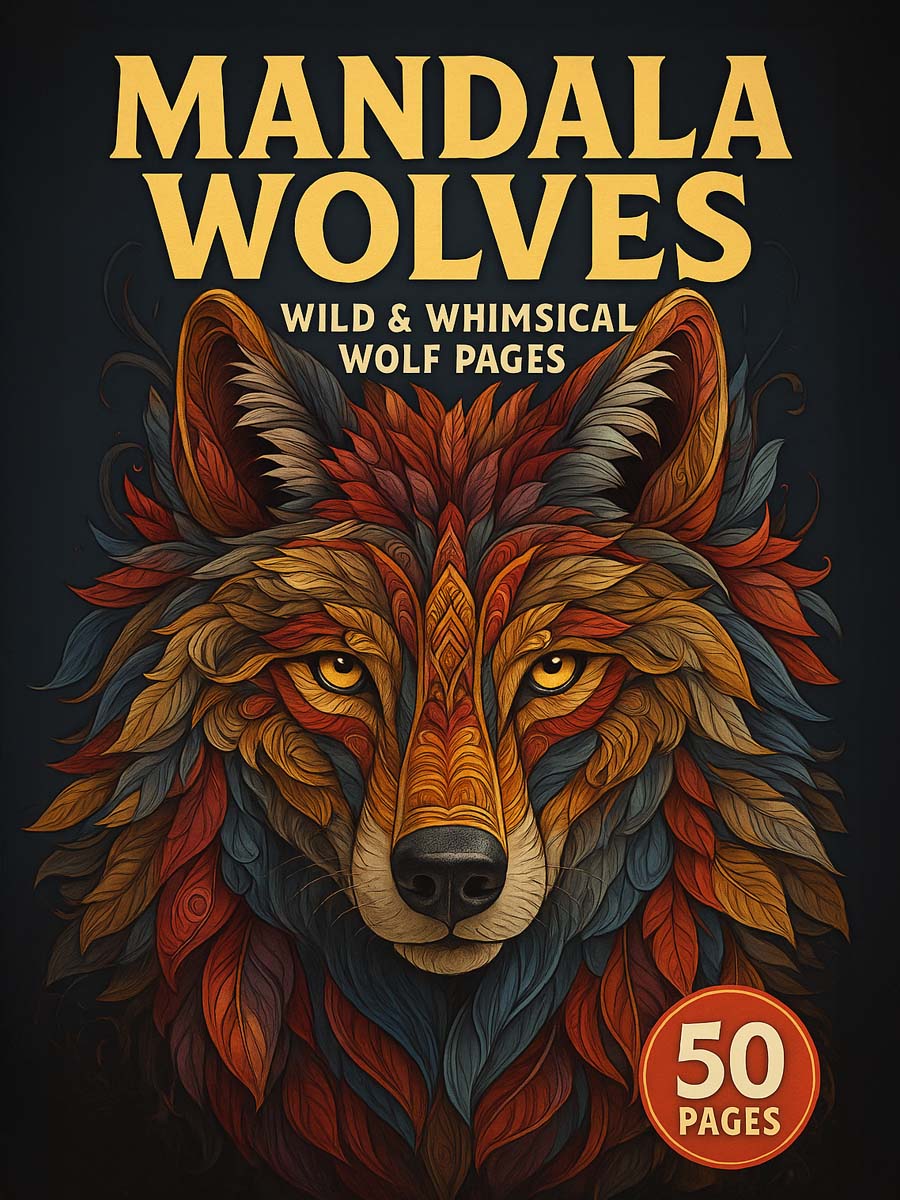 Mandala Wolves – 50 Wild & Whimsical Wolf Pages | Enchanted Coloring Pages
