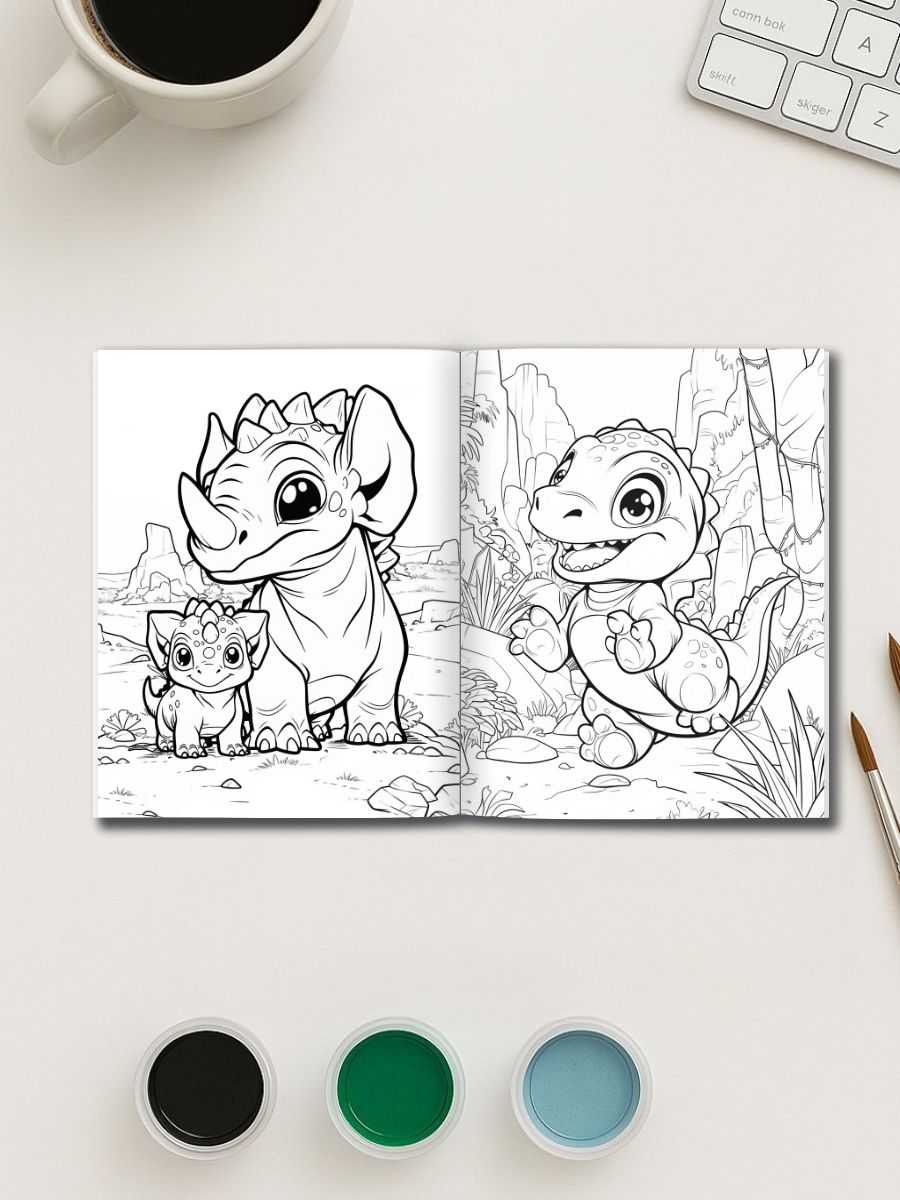 Dino Days – 52 Dinosaur Scene Coloring Pages - Enchanted Coloring Pages