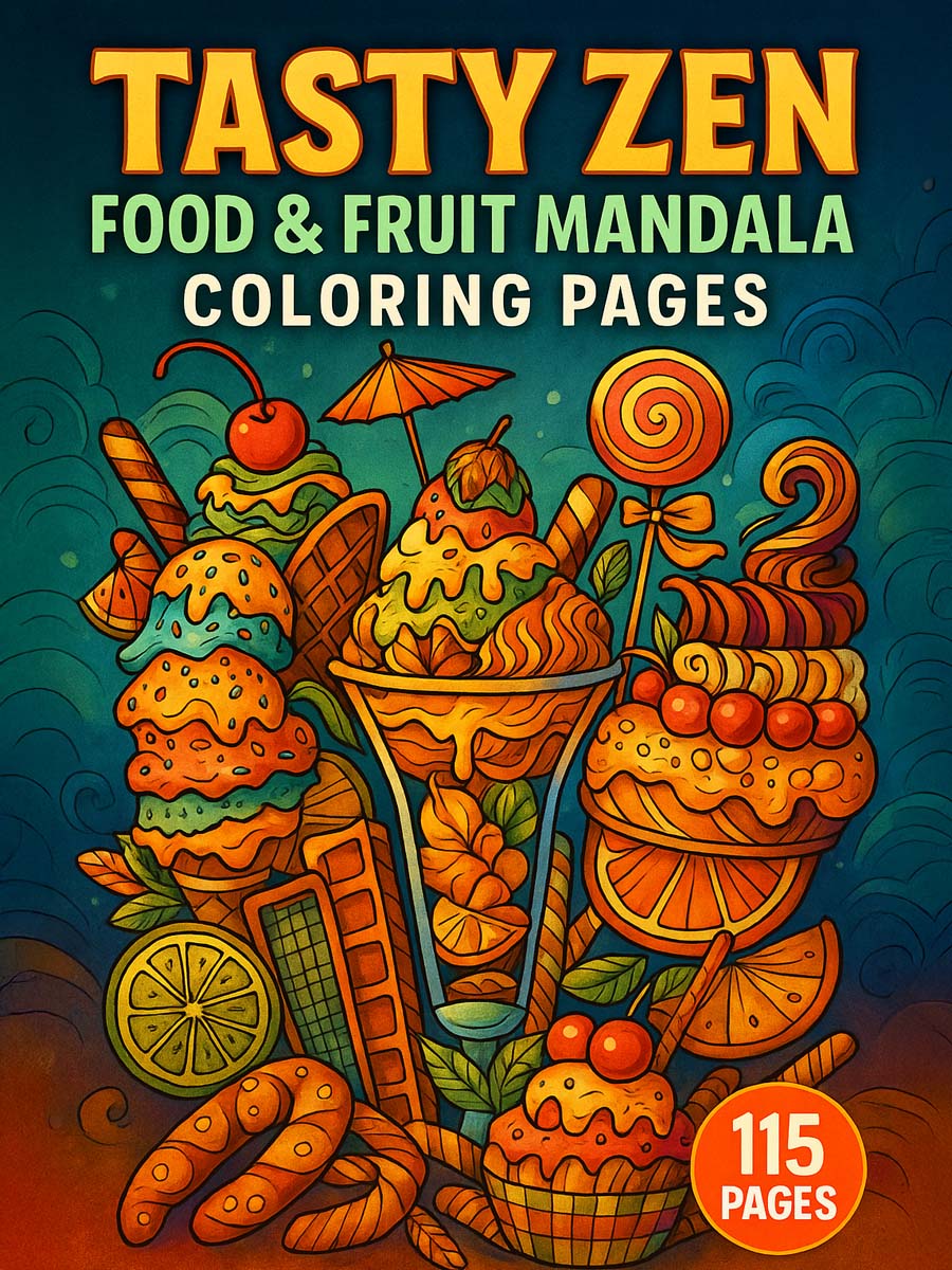Tasty Zen – 115 Food & Fruit Mandala Coloring Pages - Enchanted ...